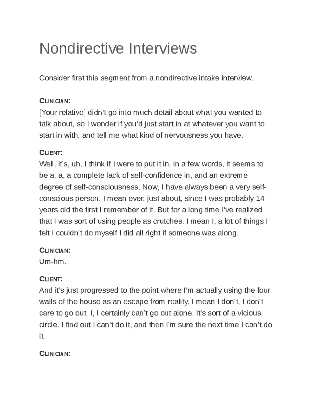 Introduction to clinical psychology 24 - Nondirective Interviews ...