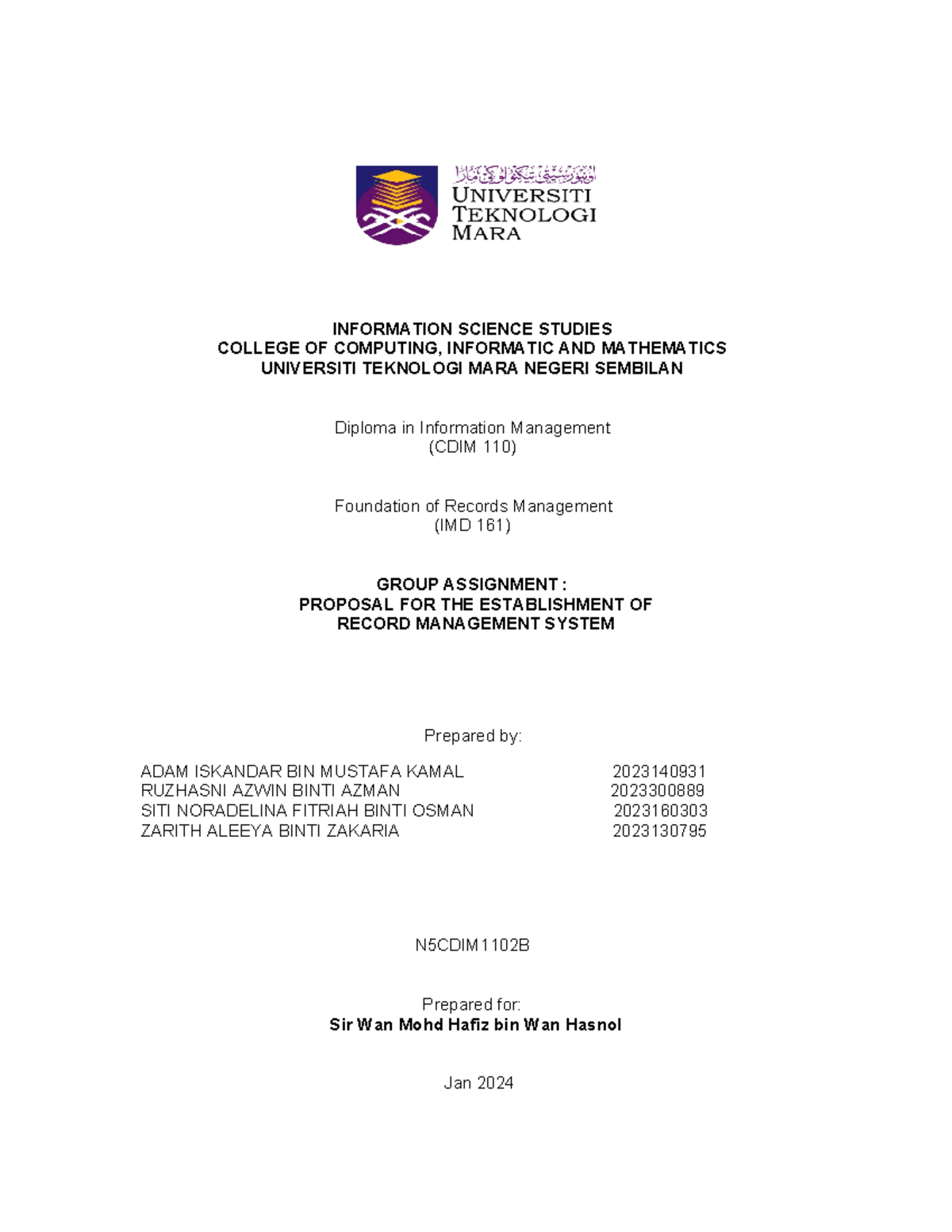 Assignment 161 - INFORMATION SCIENCE STUDIES COLLEGE OF COMPUTING ...