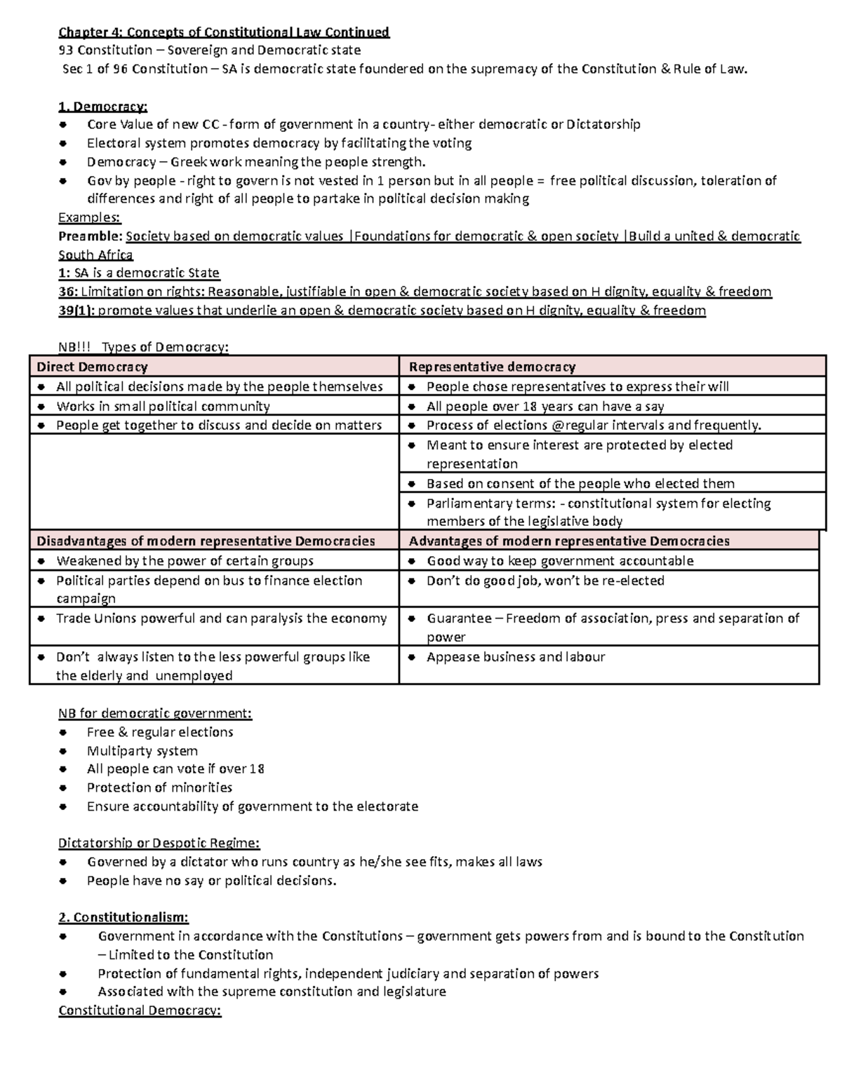 Chapter 4 - Concepts of Constitutional Law Continued - 1. Democracy ...