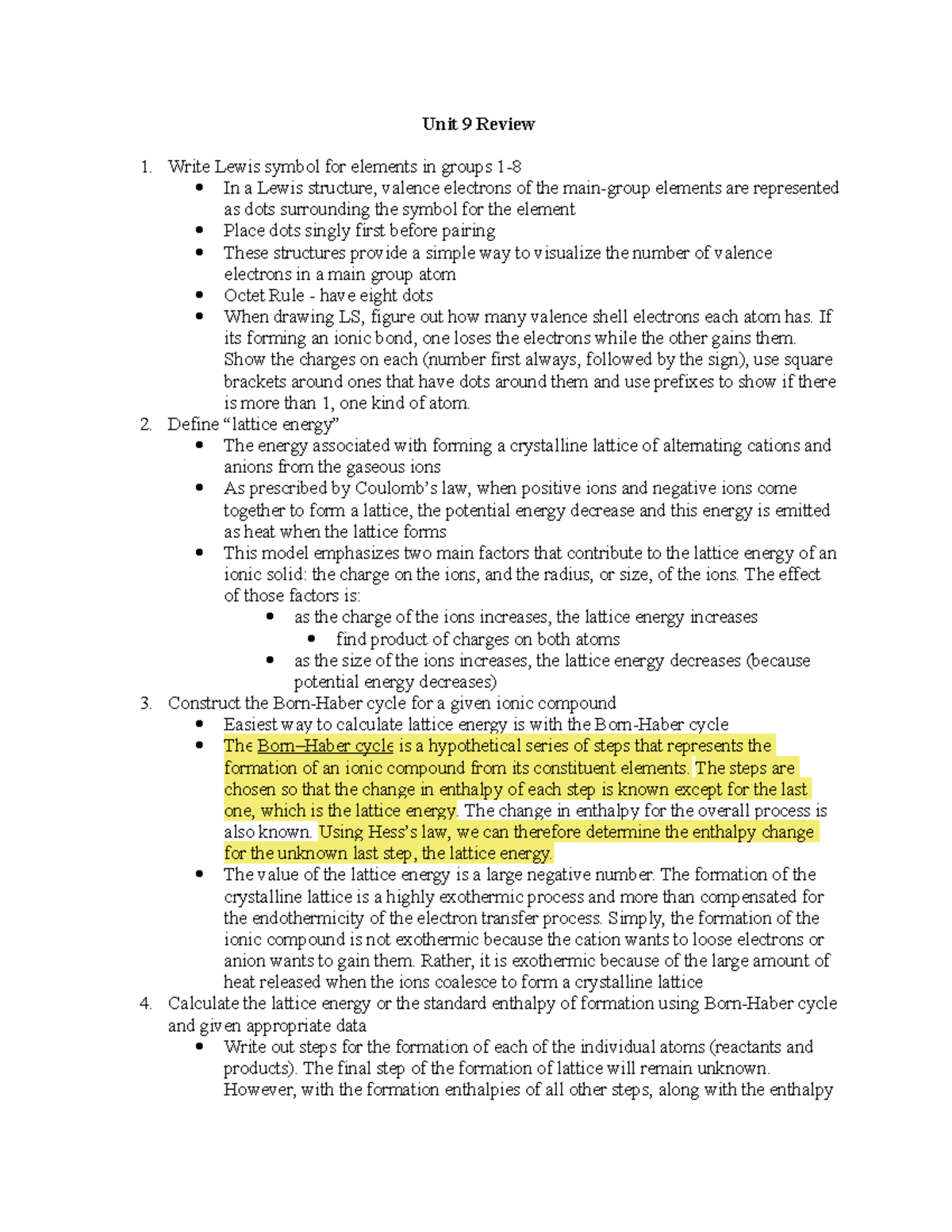 Unit 9 Review - Text Book Summary - Unit 9 Review Write Lewis symbol ...