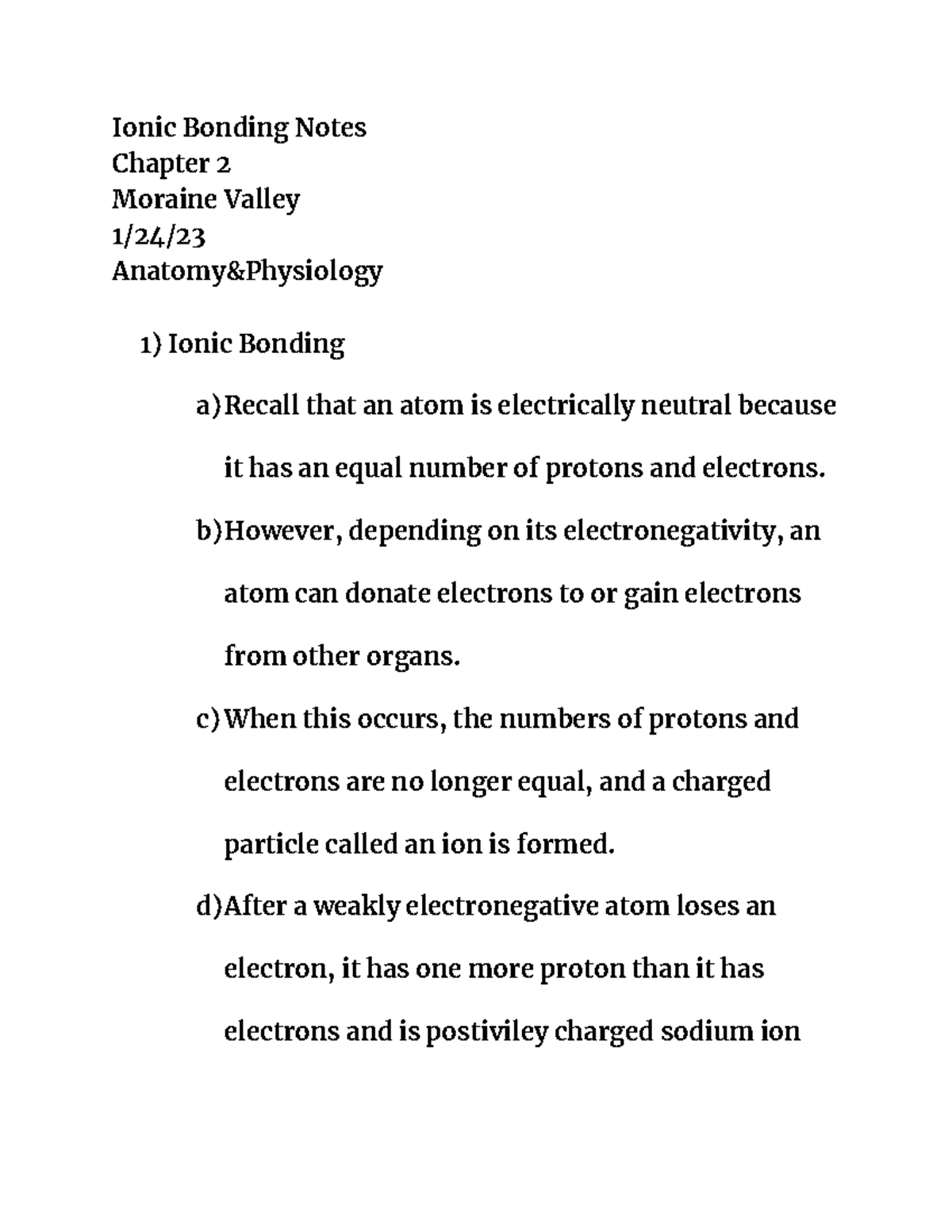 Ionic Bonding Notes - Ionic Bonding Notes Chapter 2 Moraine Valley 1/24 ...