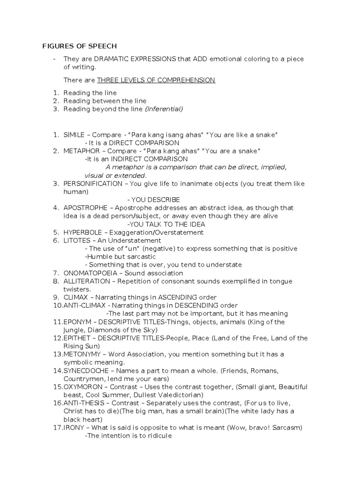 Figures OF Speech - CAS101 - FIGURES OF SPEECH They are DRAMATIC ...