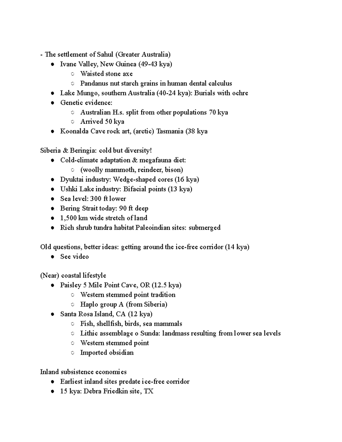 Arch 2-4 - Lec Notes - The settlement of Sahul (Greater Australia ...