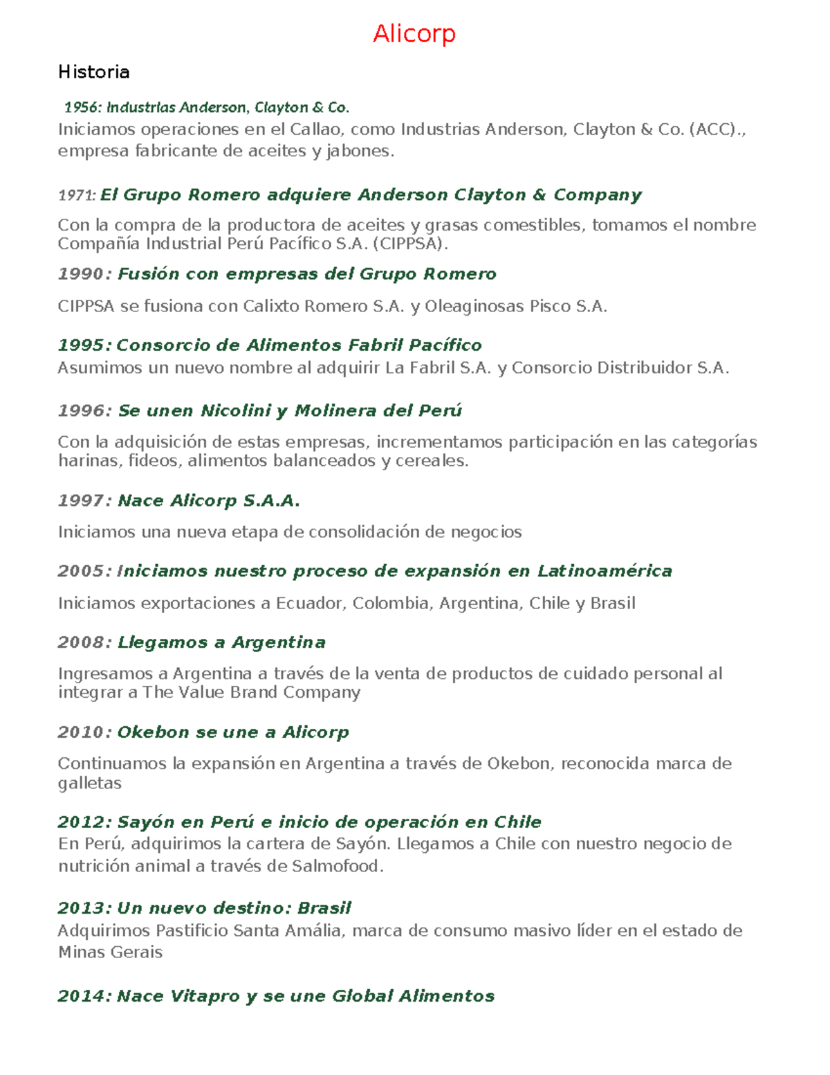 Alicorp - ............................. - Alicorp ####### Historia 1956 ...
