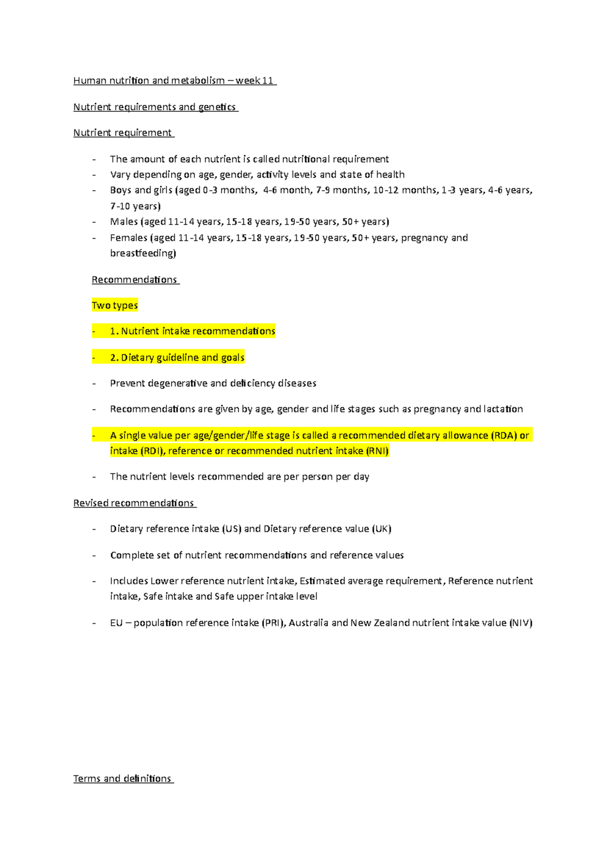Human nutrition and metabolism wk 11 - Human nutrition and metabolism ...