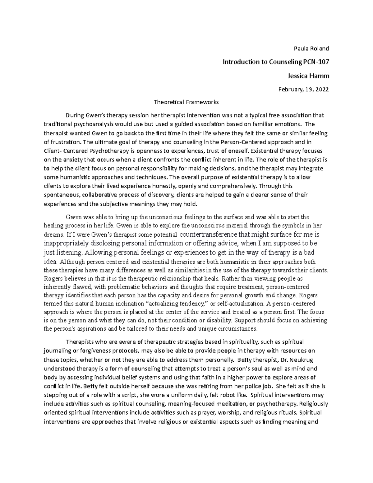 Theoretical frameworks - Paula Roland Introduction to Counseling PCN ...