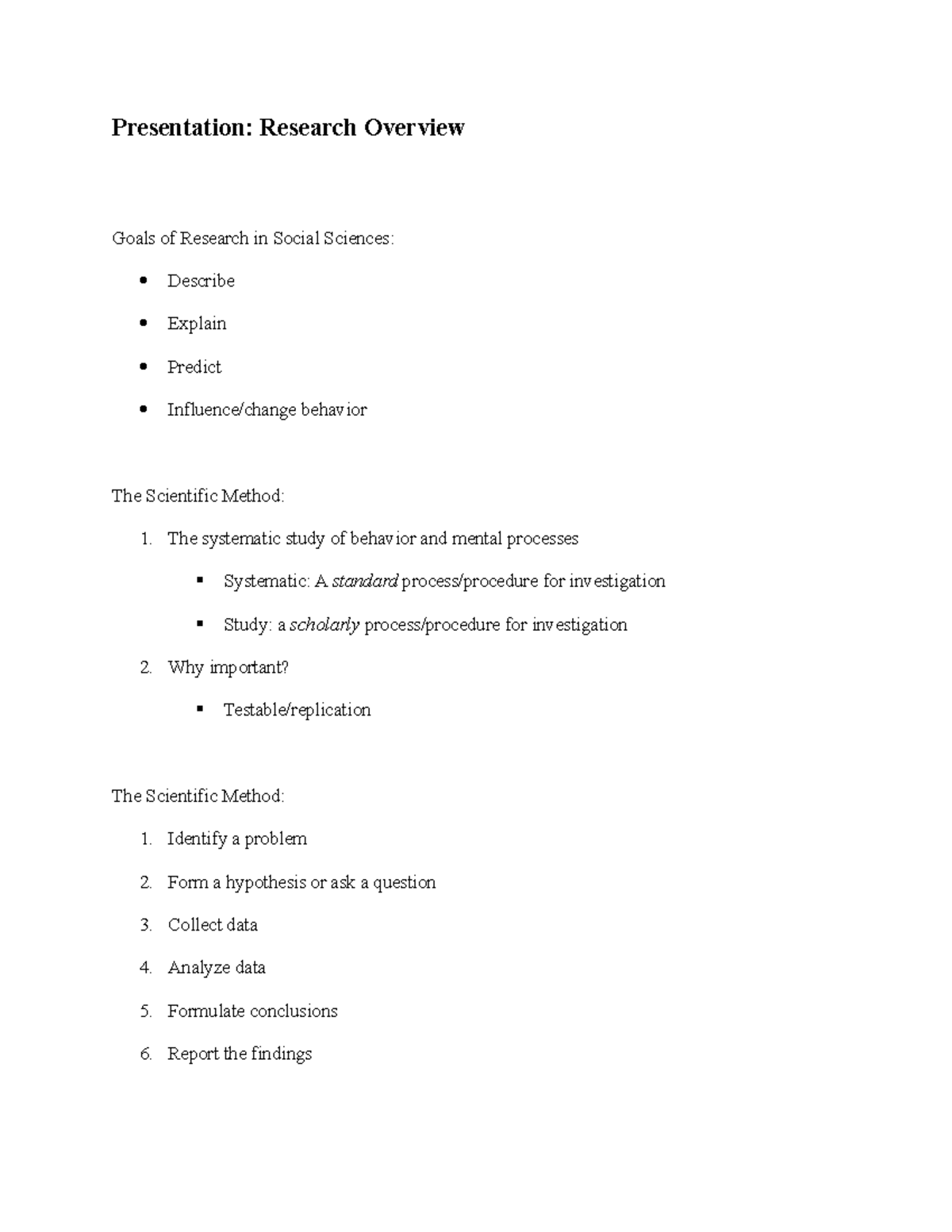 General Psychology Presentation Research Overview Notes - Presentation ...