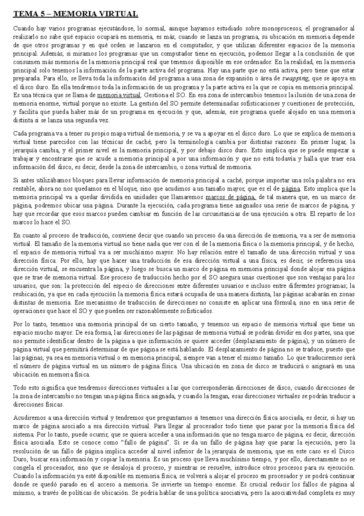5- Memoria Virtual. Bloque I - TEMA 5 – MEMORIA VIRTUAL Cuando hay ...
