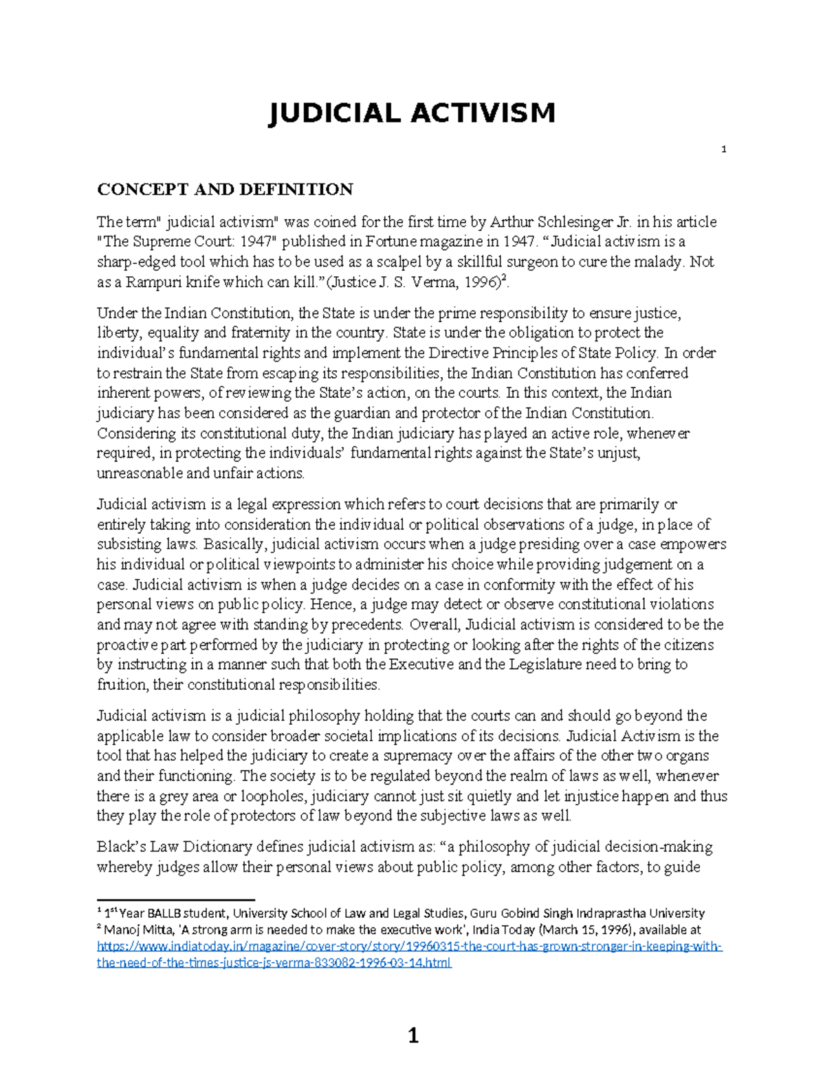 Judicial Activism - research report - JUDICIAL ACTIVISM 1 CONCEPT AND ...