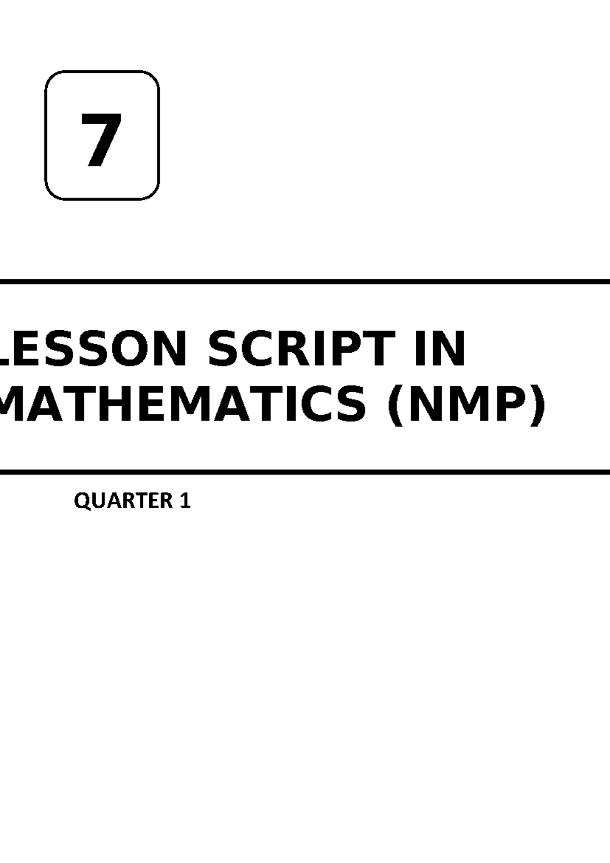 NMP- Template - n/a - QUARTER 1 7 IN Week DAY 1 I. CURRICULUM CONTENT ...