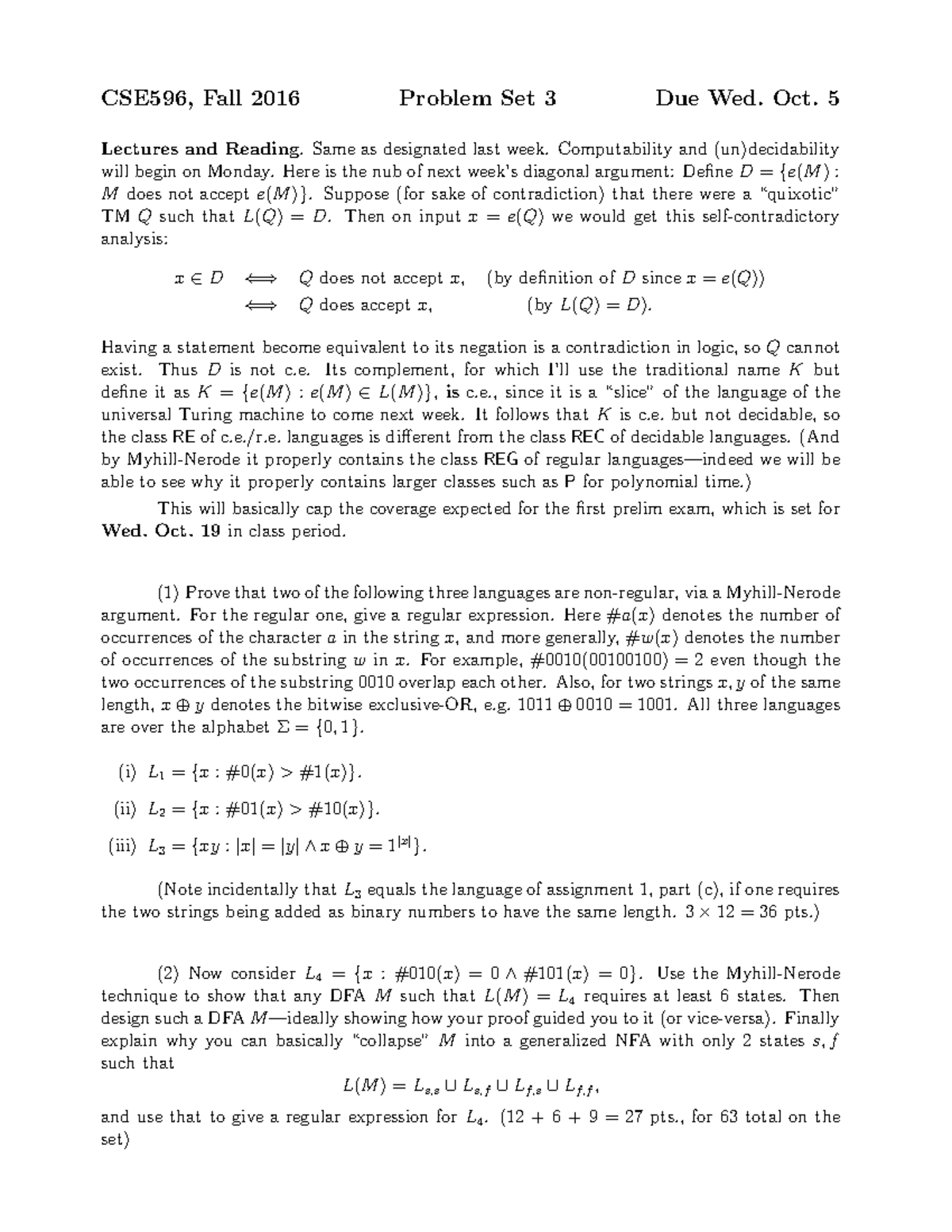 CSE596 problem set 3 fall 2016 q + a - CSE596, Fall 2016 Problem Set 3 Due Wed. Oct. 5 Lectures ...