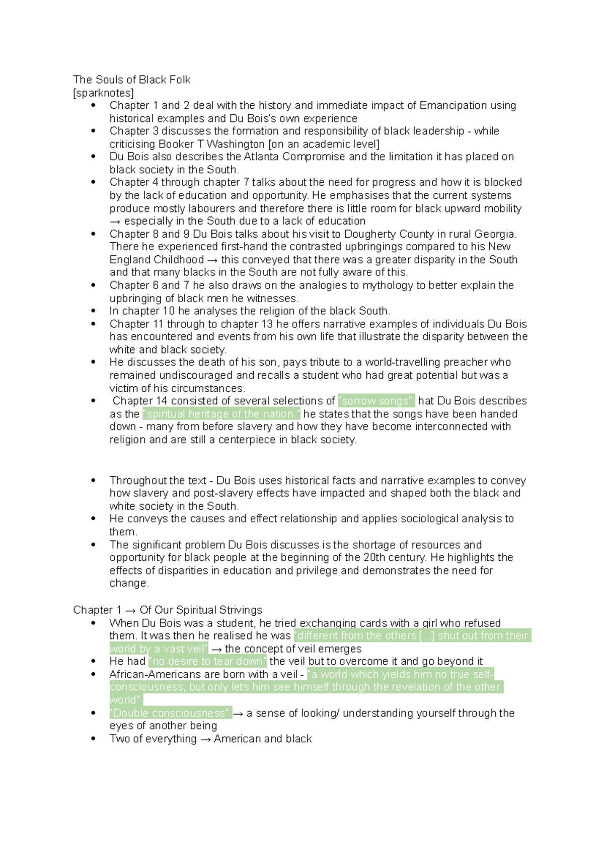 Du Bois - summary notes incl readings - The Souls of Black Folk ...