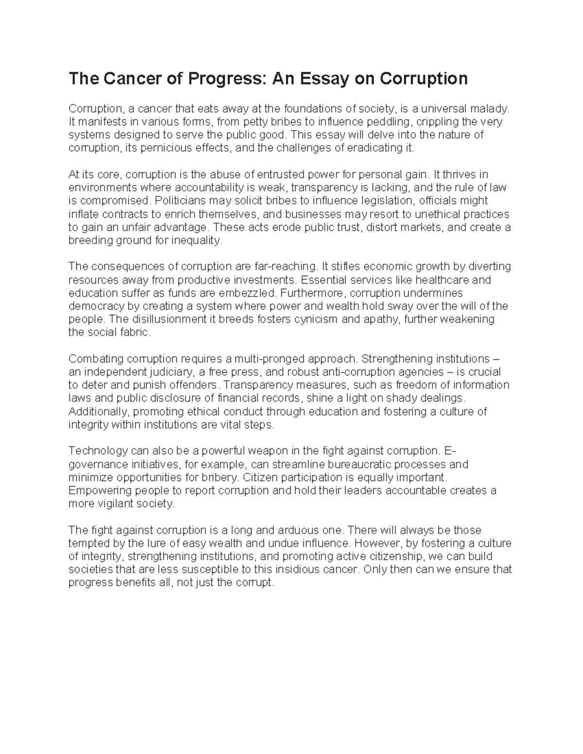 The Cancer of Progress - essay - It manifests in various forms, from ...