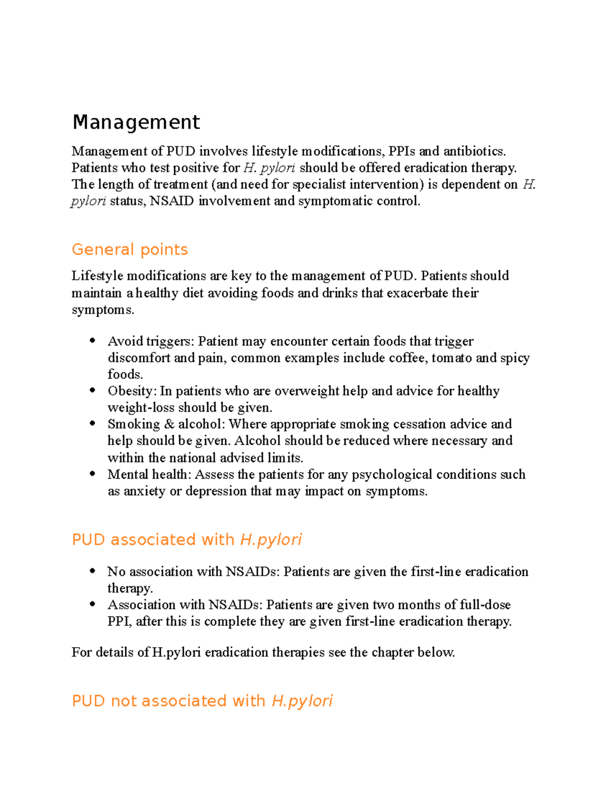 Management of peptic ulcer - Management Management of PUD involves ...