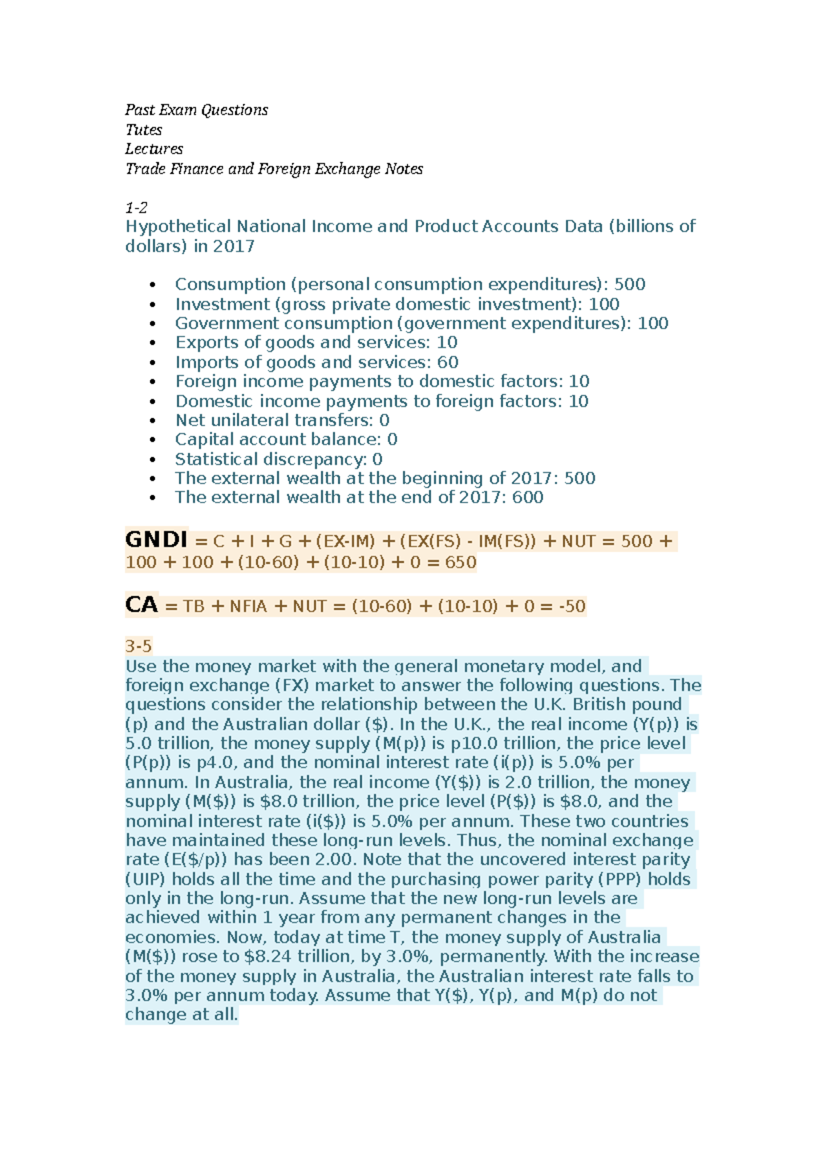 Trade Finance and Foreign Exchange Notes - Past Exam Questions Tutes ...