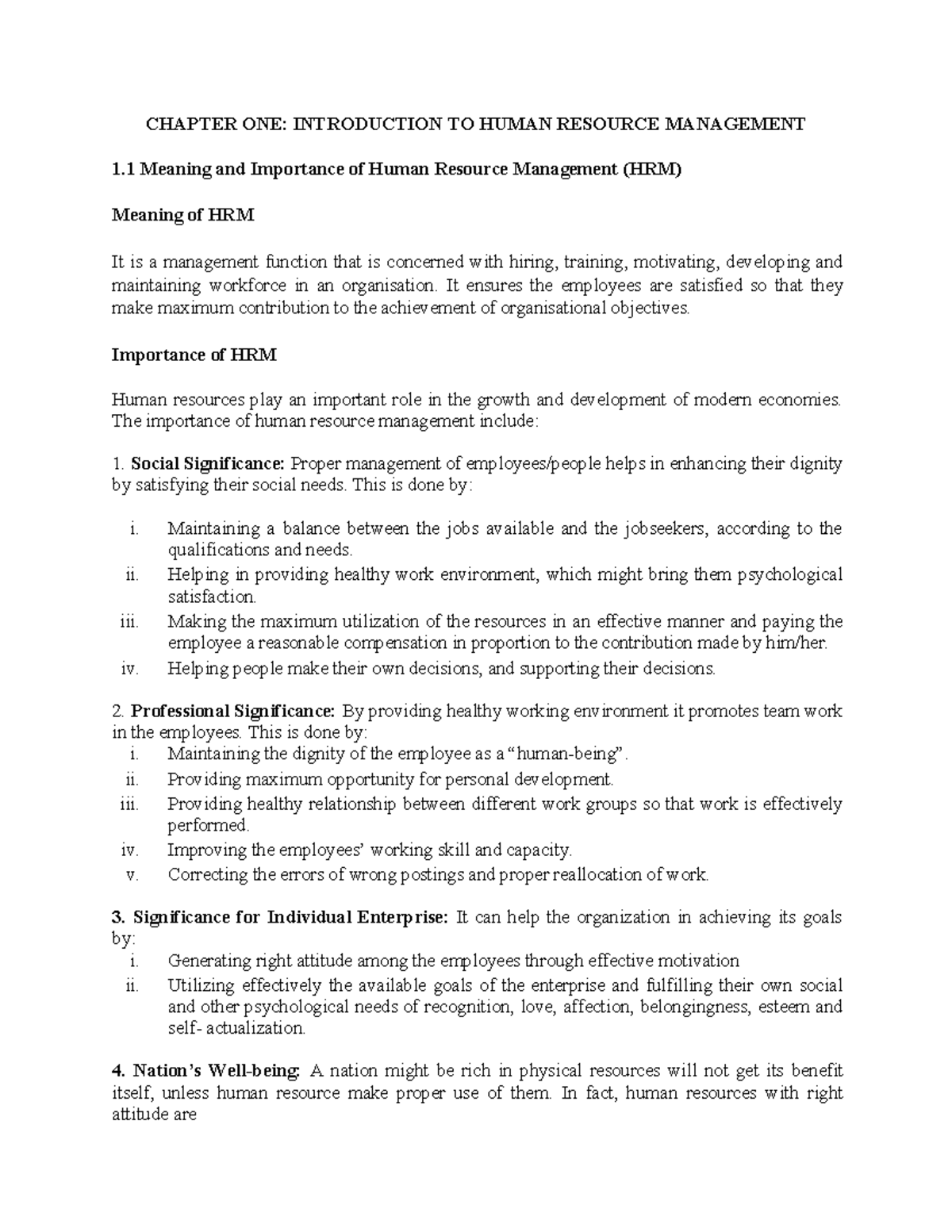 Chapter One - Introduction to Human Resource Management - CHAPTER ONE ...