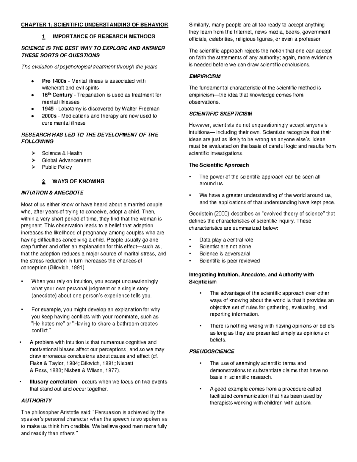 Field Method in Psychology - CHAPTER 1: SCIENTIFIC UNDERSTANDING OF ...
