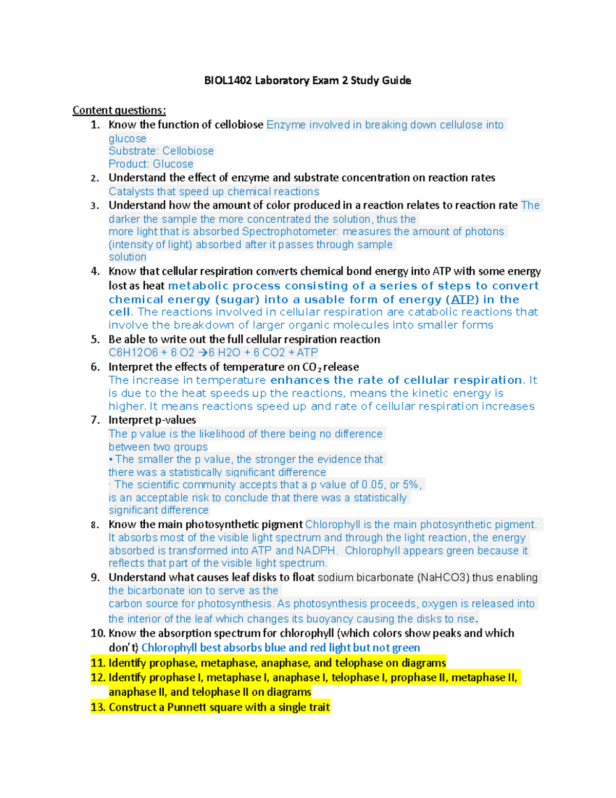 BIOL1402 Laboratory Exam 2 Study Guide Fall 2022 - BIOL1402 Laboratory ...