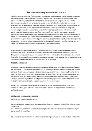 Resumen reglamento estudiantil - UNIVERSIDAD DOMINICANA O&M Oymas ...