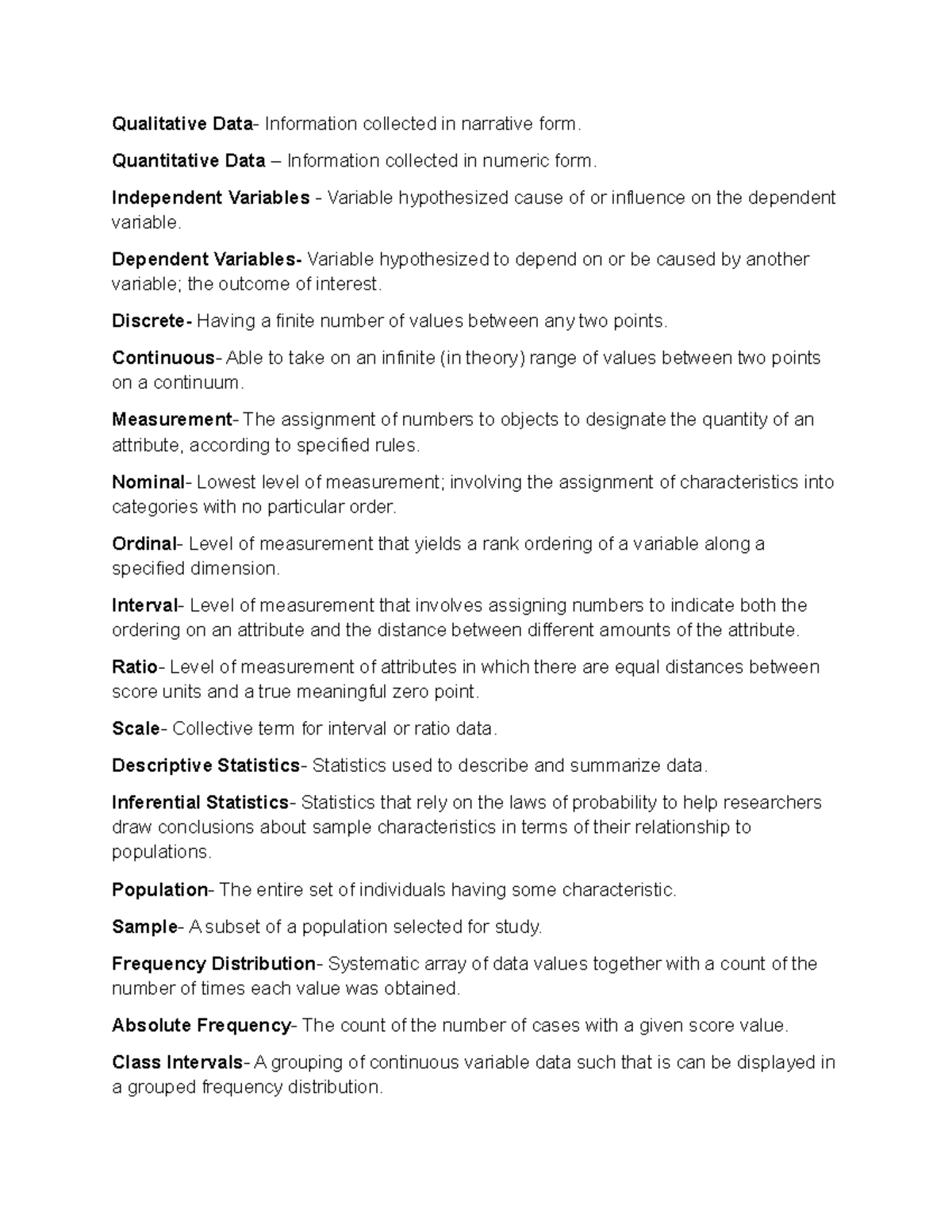Vocabulary Week 1 - Qualitative Data- Information collected in ...