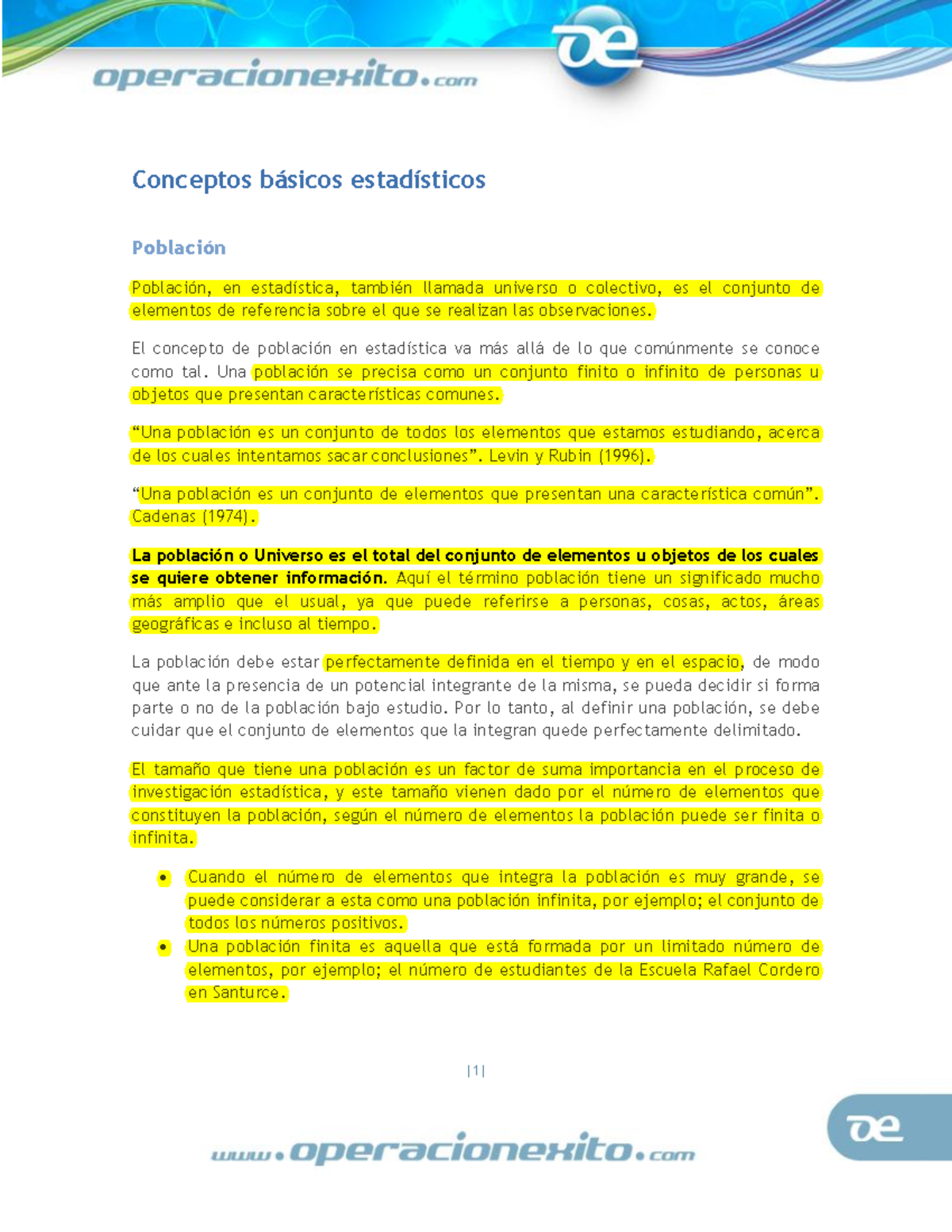 Conceptos basicos de la estadistica para el examen - Conceptos b·sicos estadÌsticos PoblaciÛn ...