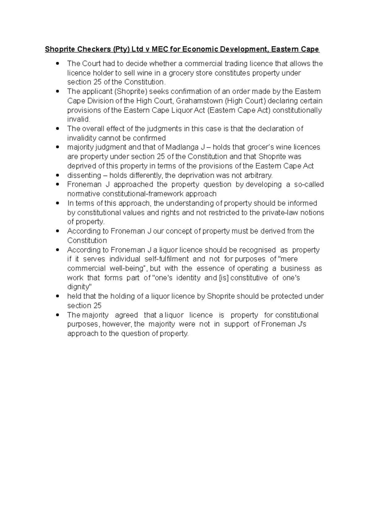 Shoprite Checkers Summary - Shoprite Checkers (Pty) Ltd v MEC for ...