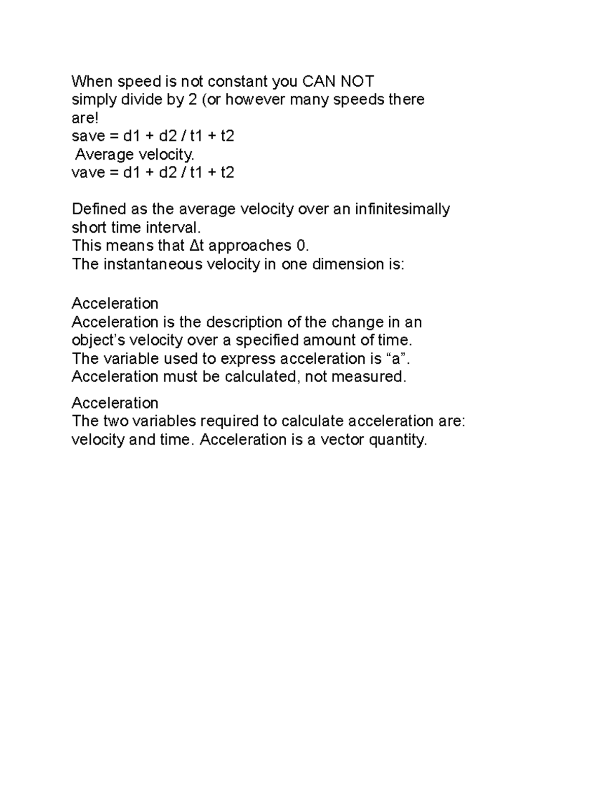 Physics 12 - Practice materials - When speed is not constant you CAN ...