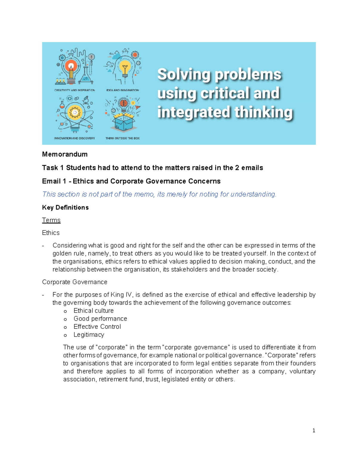 Assessment 10 Solution and feedback - Memorandum Task 1 Students had to ...