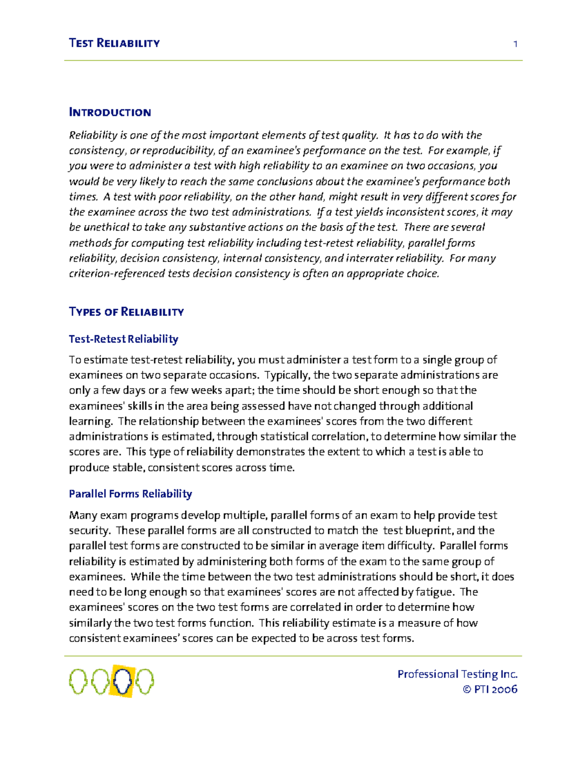 Test quality reliability - Test Reliability 1 Professional Testing Inc ...