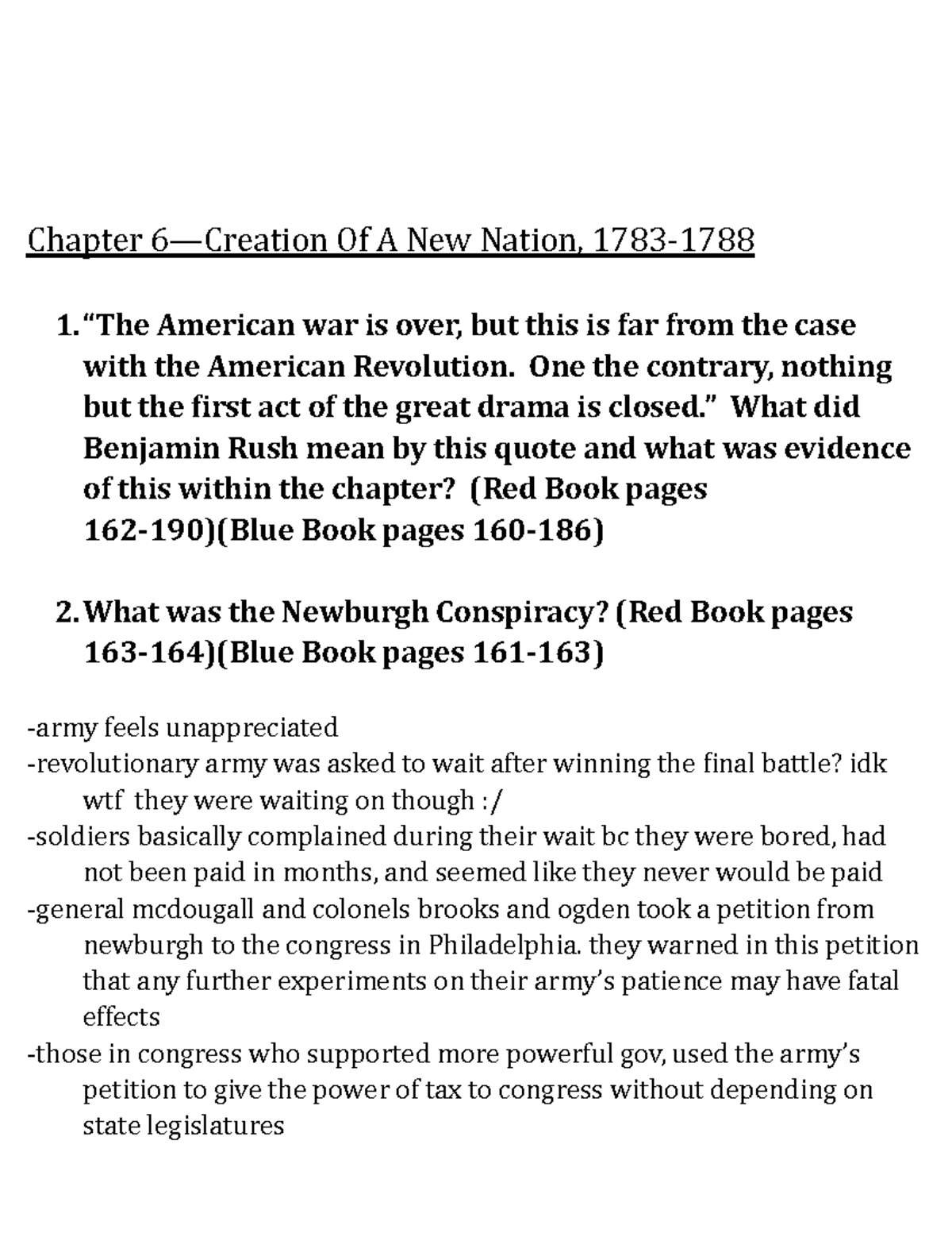 Period 3 Chapter 6 Summary - Chapter 6—Creation Of A New Nation, 1783 ...