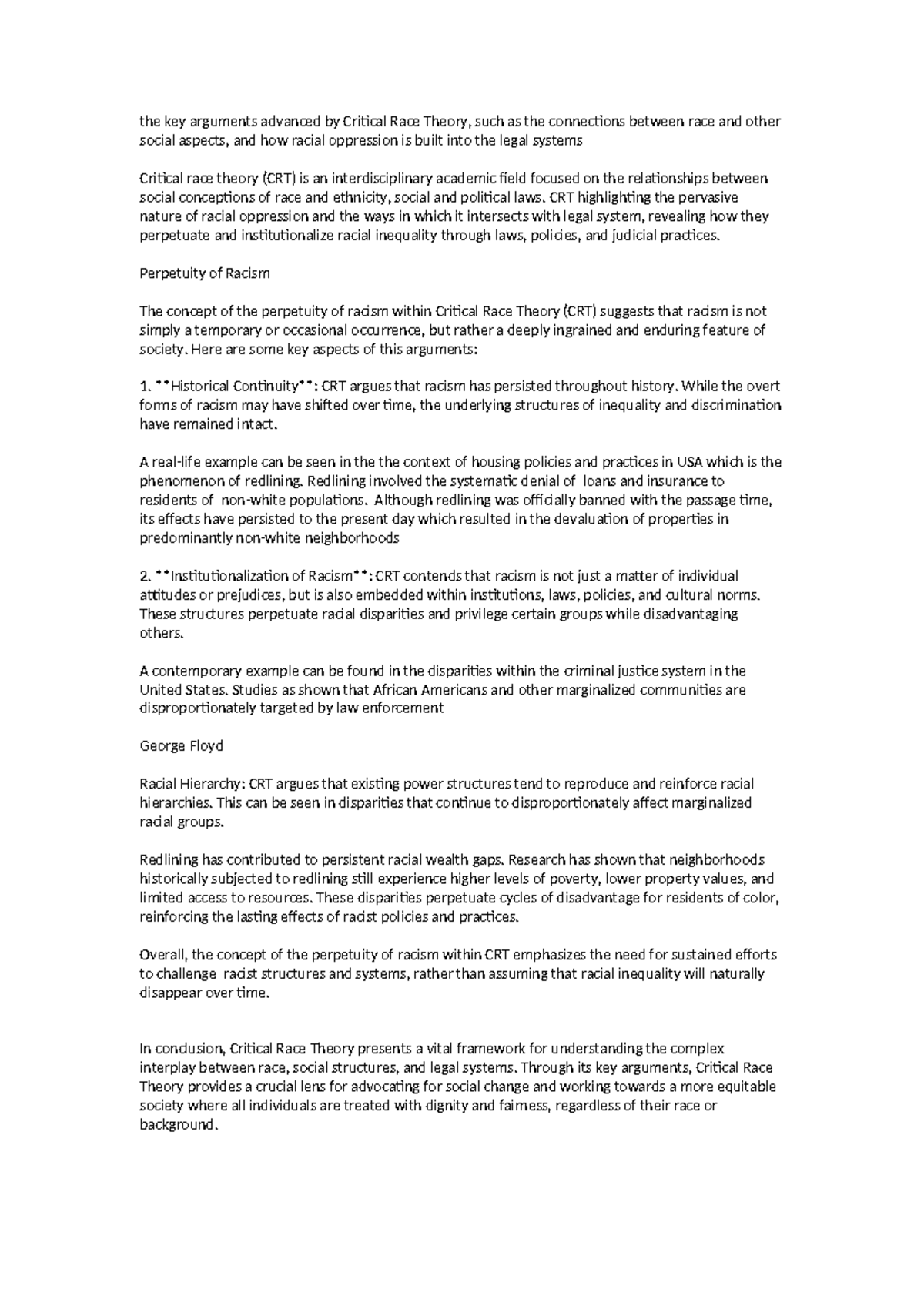 The key arguments advanced by Critical Race Theory - CRT highlighting ...