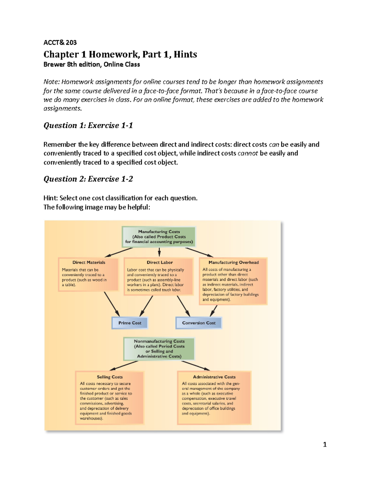 Chap 1 Homework - Part 1 Hints Online 8th ed - ACCT& 203 Chapter 1 Homework, Part 1, Hints - Studocu