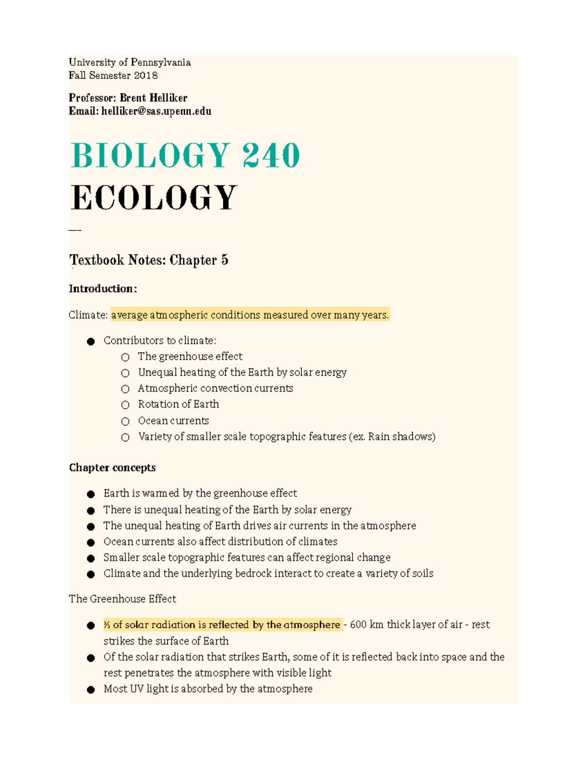 Ch.5 Notes Ecology - University of Pennsylvania Fall Semester 2018 ...