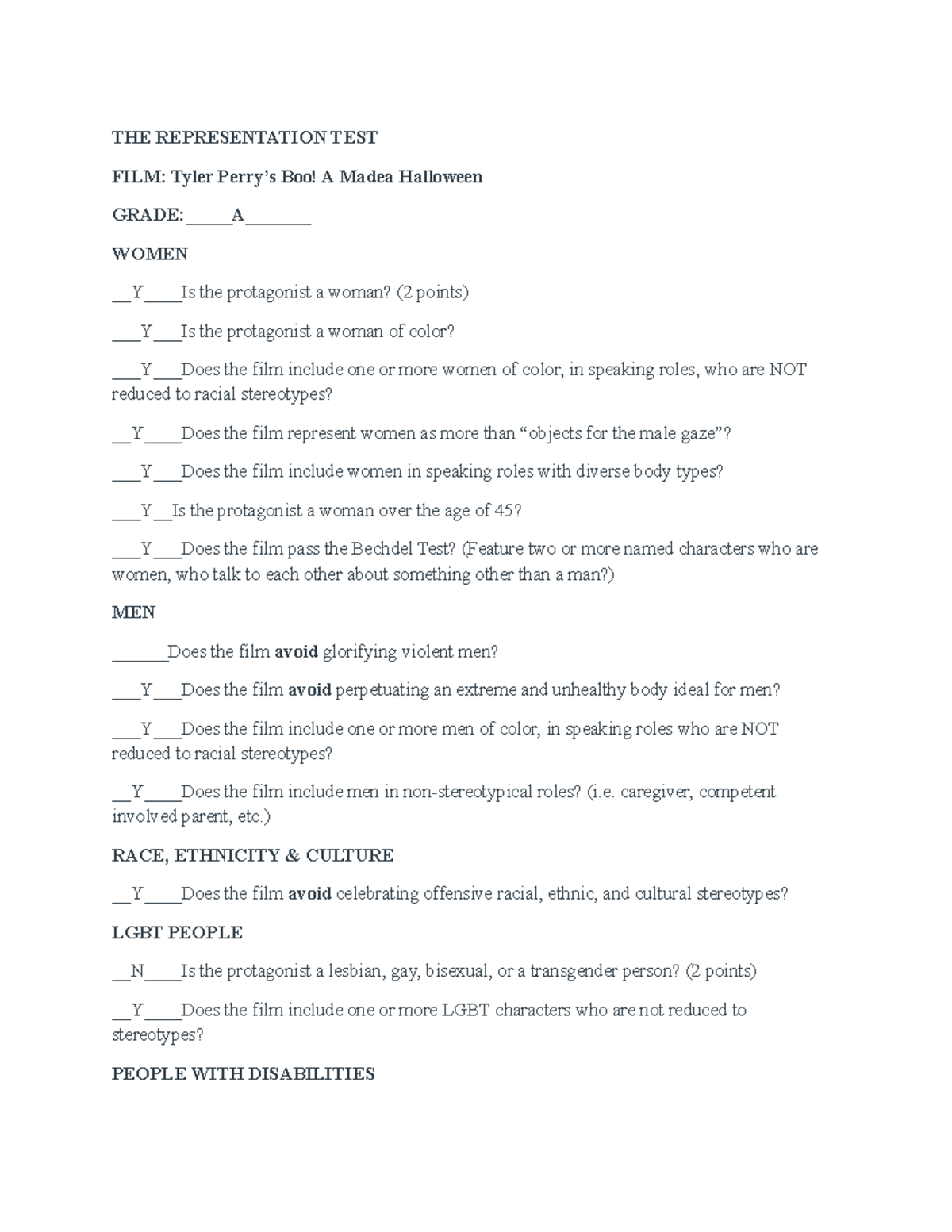 THE Representation TEST - THE REPRESENTATION TEST FILM: Tyler Perry’s ...