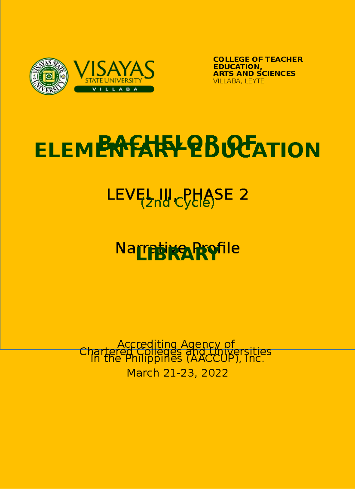 Narrative Report BEED Library Final - COLLEGE OF TEACHER EDUCATION ...