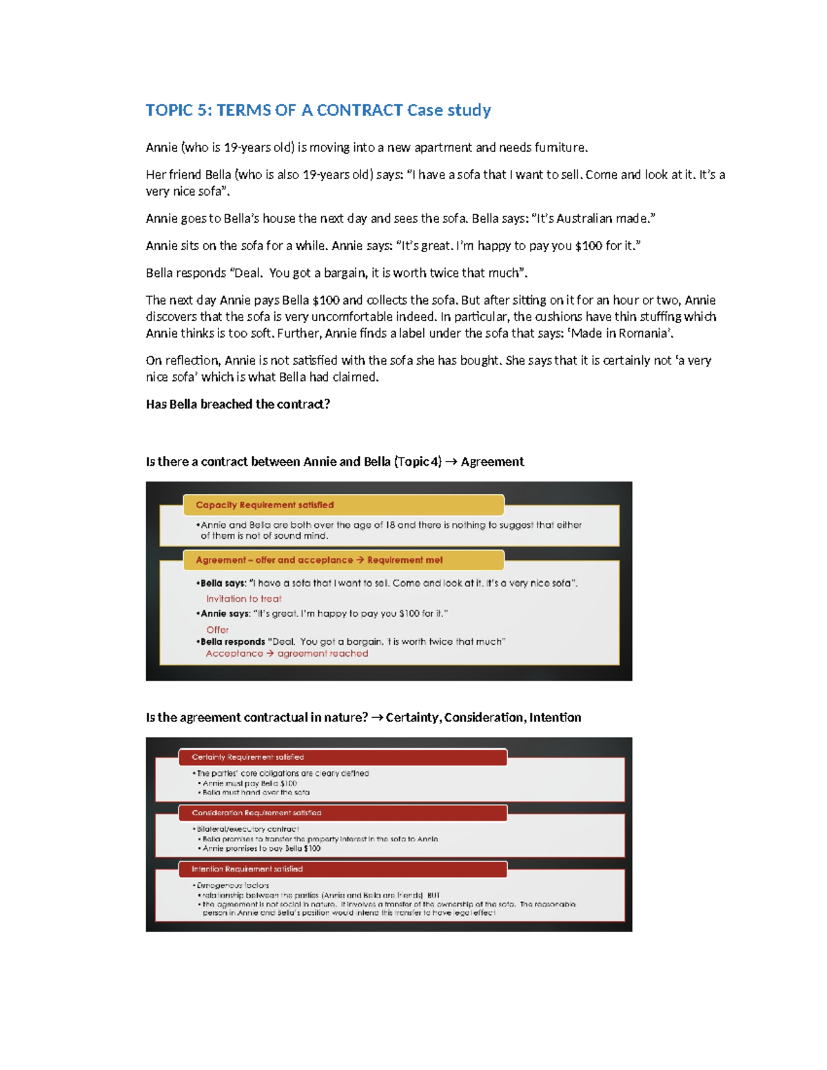 Topic 5 case study - notes - TOPIC 5: TERMS OF A CONTRACT Case study ...