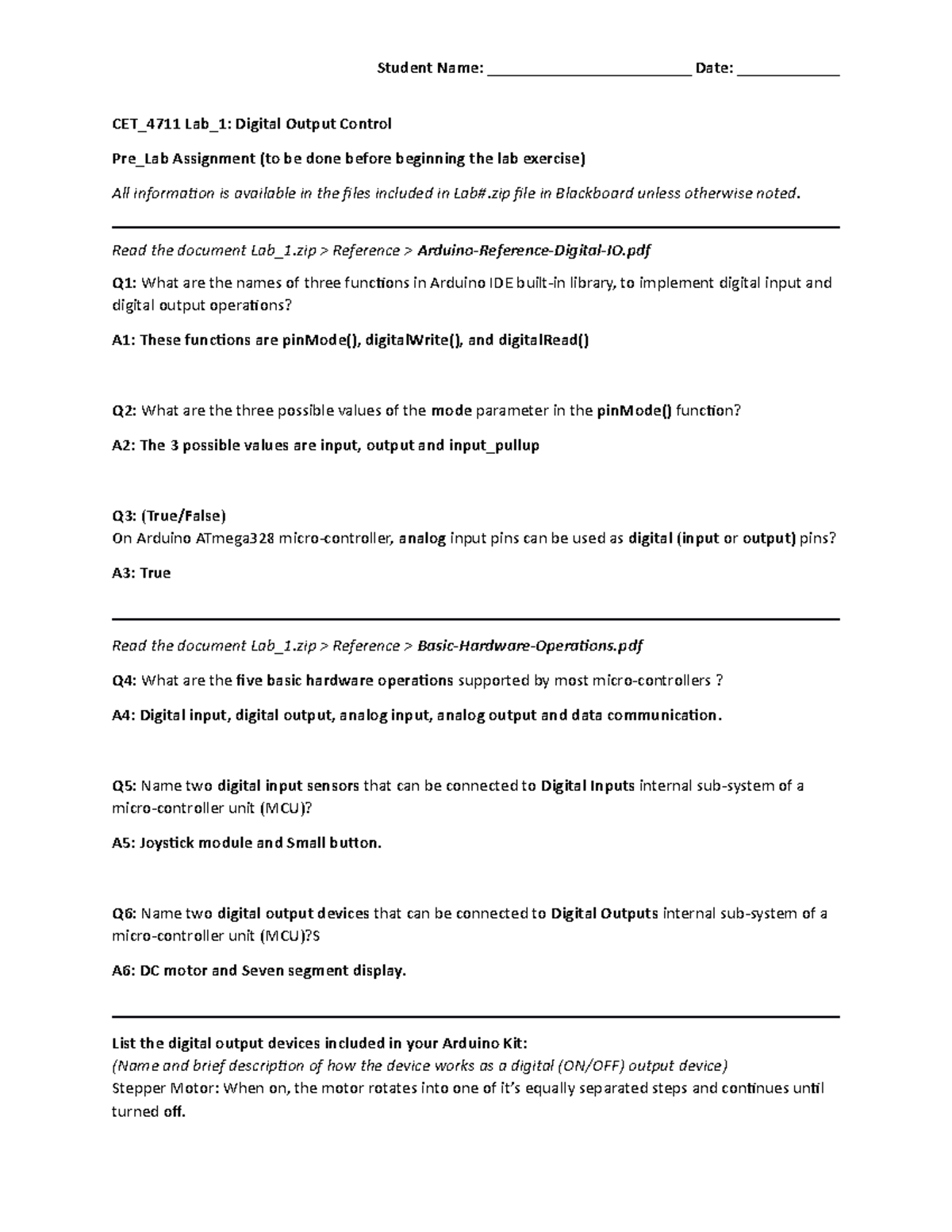 CET 4711 Lab 1 Pre-Lab Assignment Digital Output Control - Student Name ...