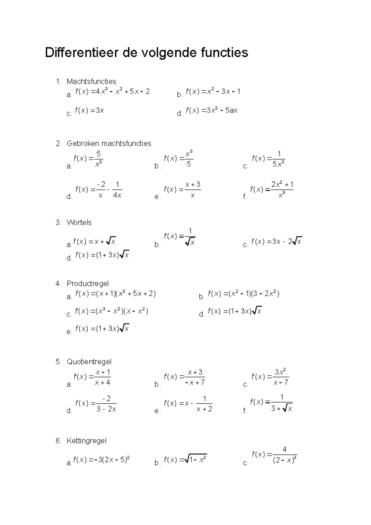 5V Wiskunde hoofdstuk 10 Differentiëren oefenopdrachten - Differentieer ...