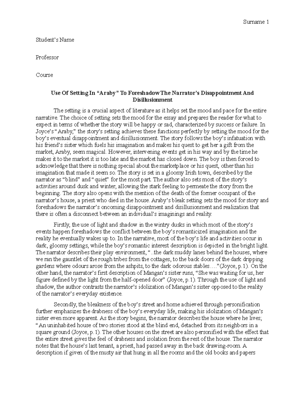 Final draft - Surname 1 Student’s Name Professor Course Use Of Setting ...