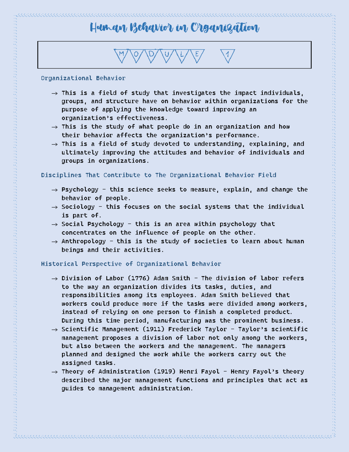 Module on Human Behavior in Organization - Bachelor of Science in ...