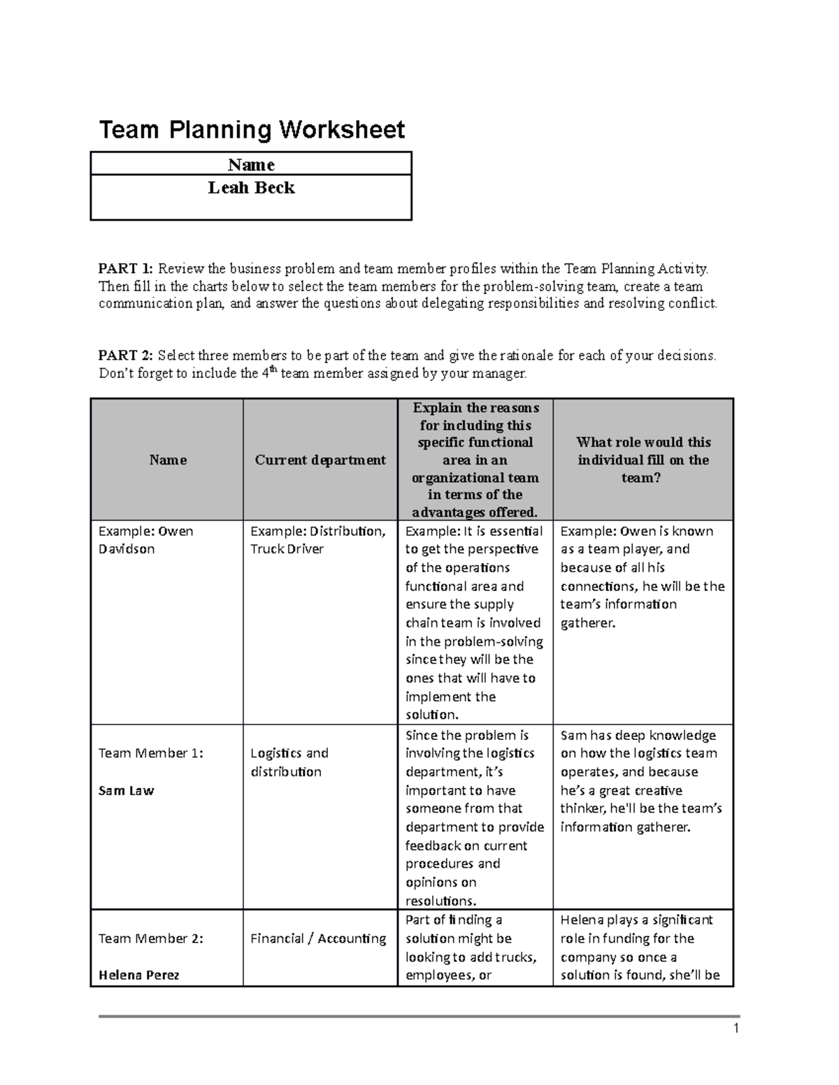 BUS-FPX3007 Beck Leah Assessment 3-1 - Team Planning Worksheet Name ...