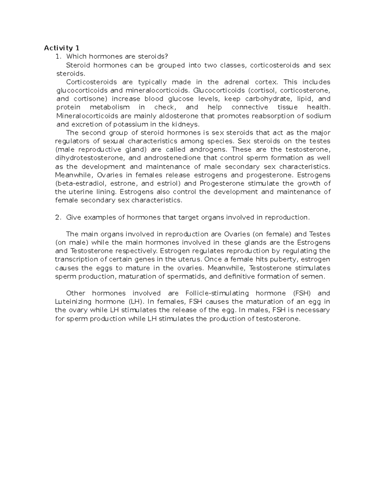 Hormones - Essay about hormones - Education - Studocu