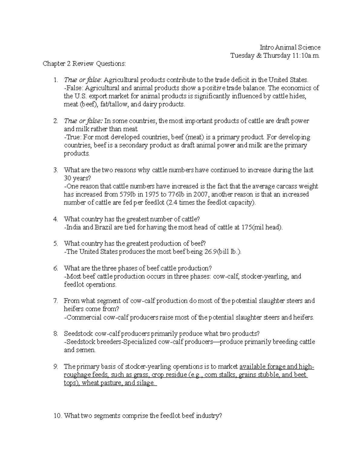 Online aniscichapt 2 review - Intro Animal Science Tuesday & Thursday ...