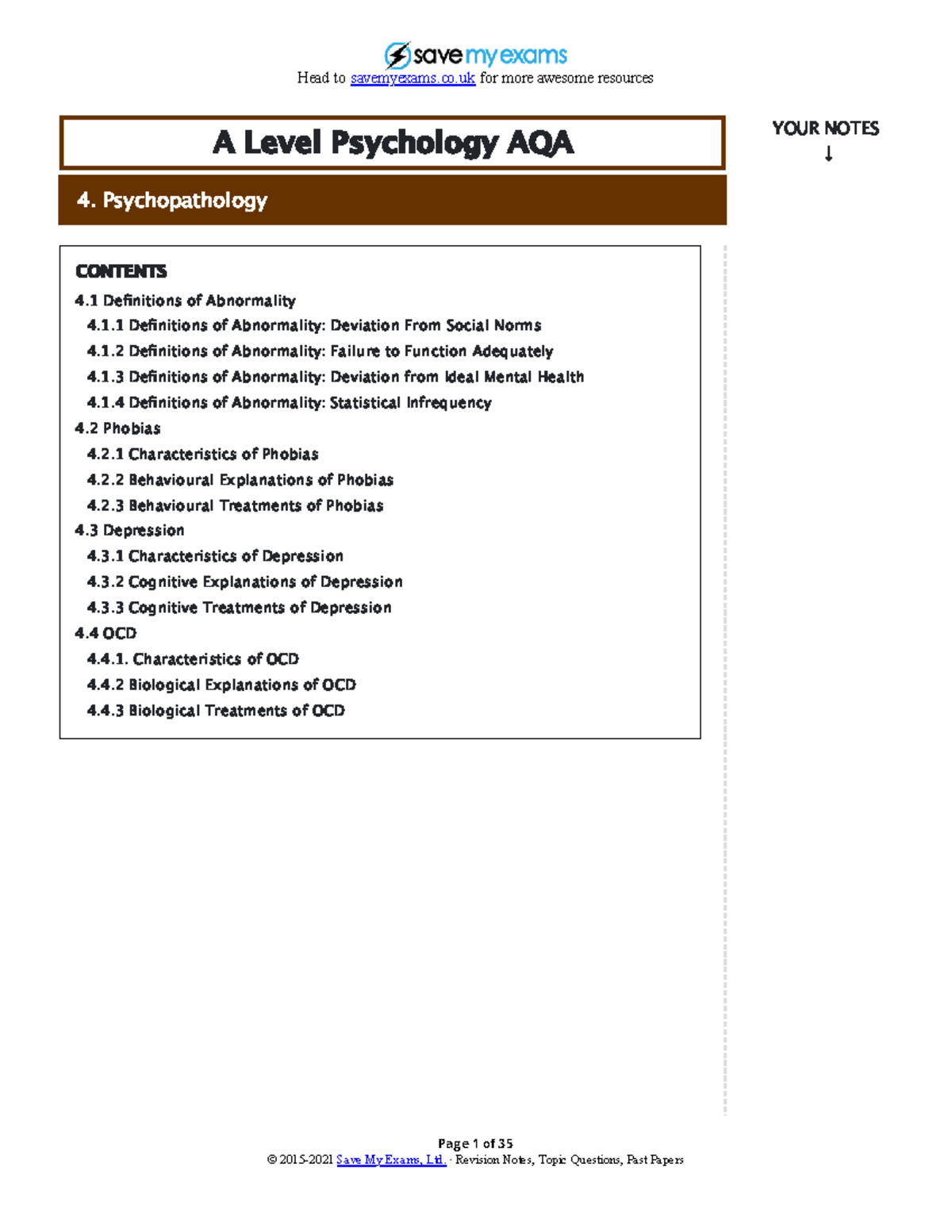 Psychopathology AQA - fddf - ####### Page 1 of 35 A Level Psychology ...