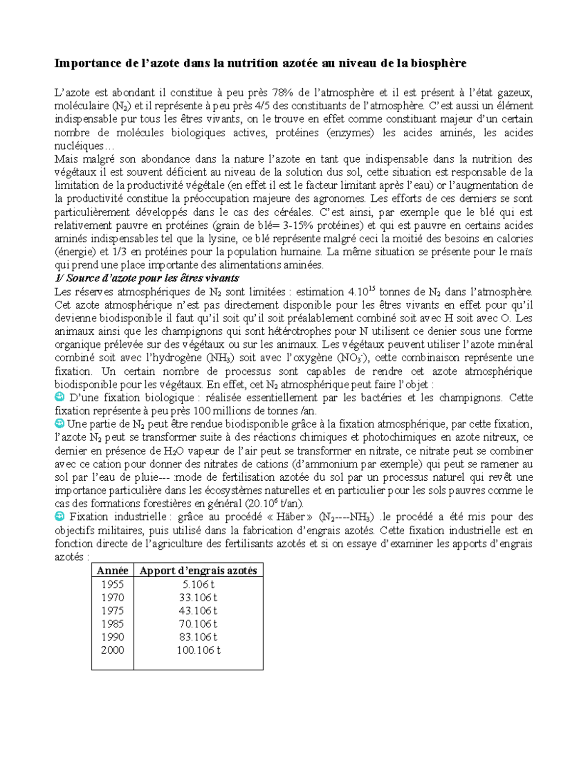 La Fixation biologique de l'azote - Importance de l’azote dans la ...