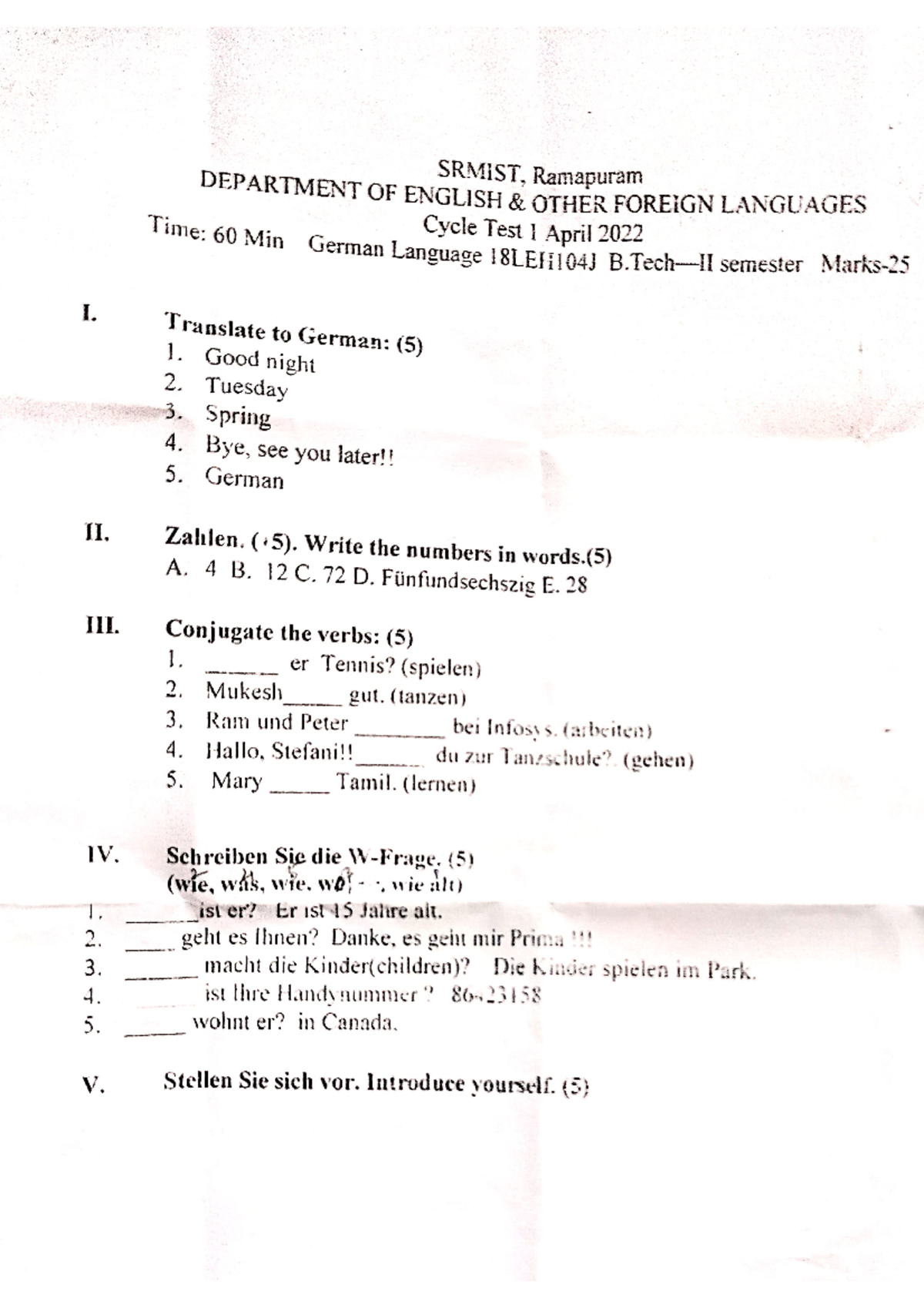 20. CT 1 German QP - question paper - Studocu