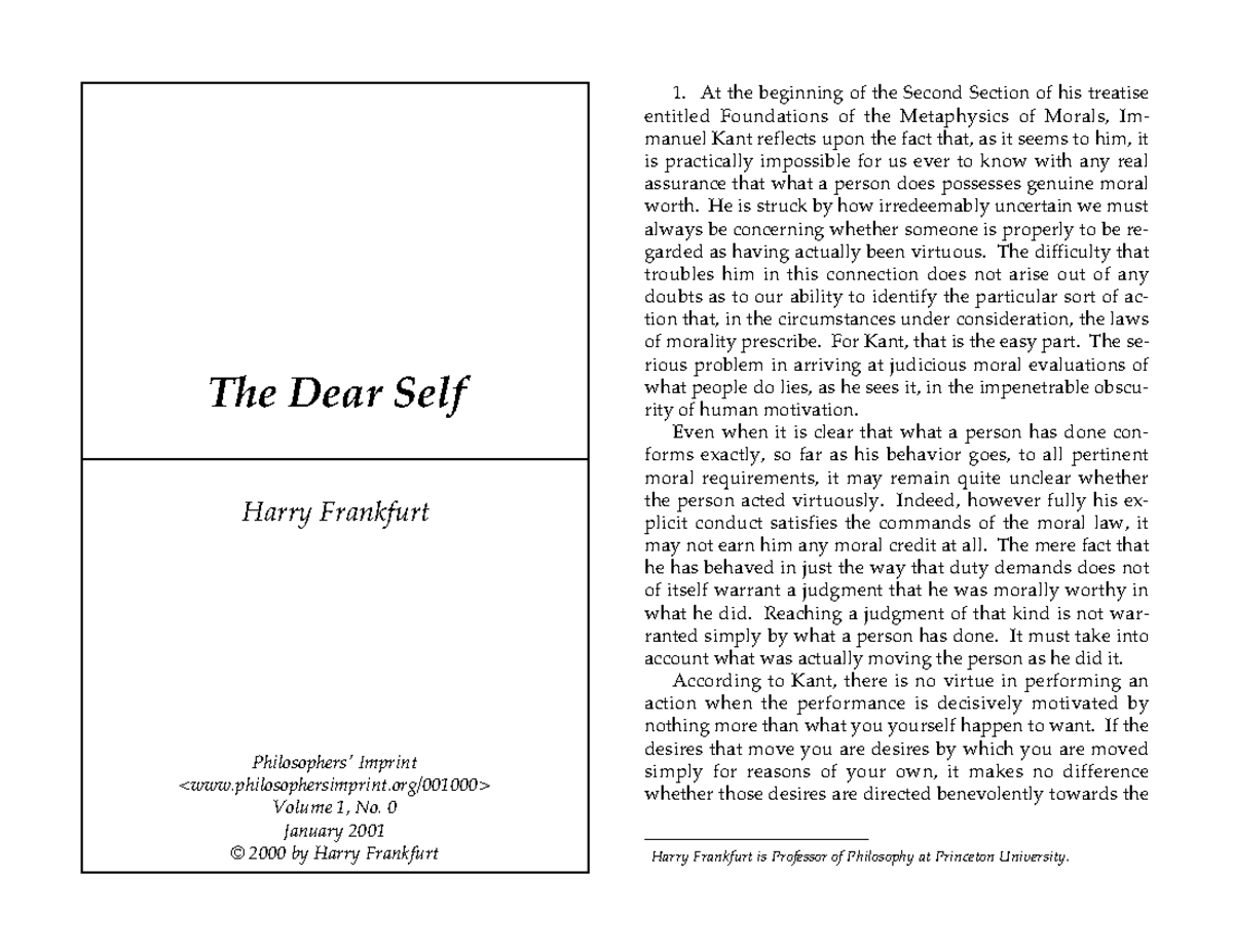 Dear-self - . Whwhwhafshwhwj - The Dear Self Harry Frankfurt At the ...
