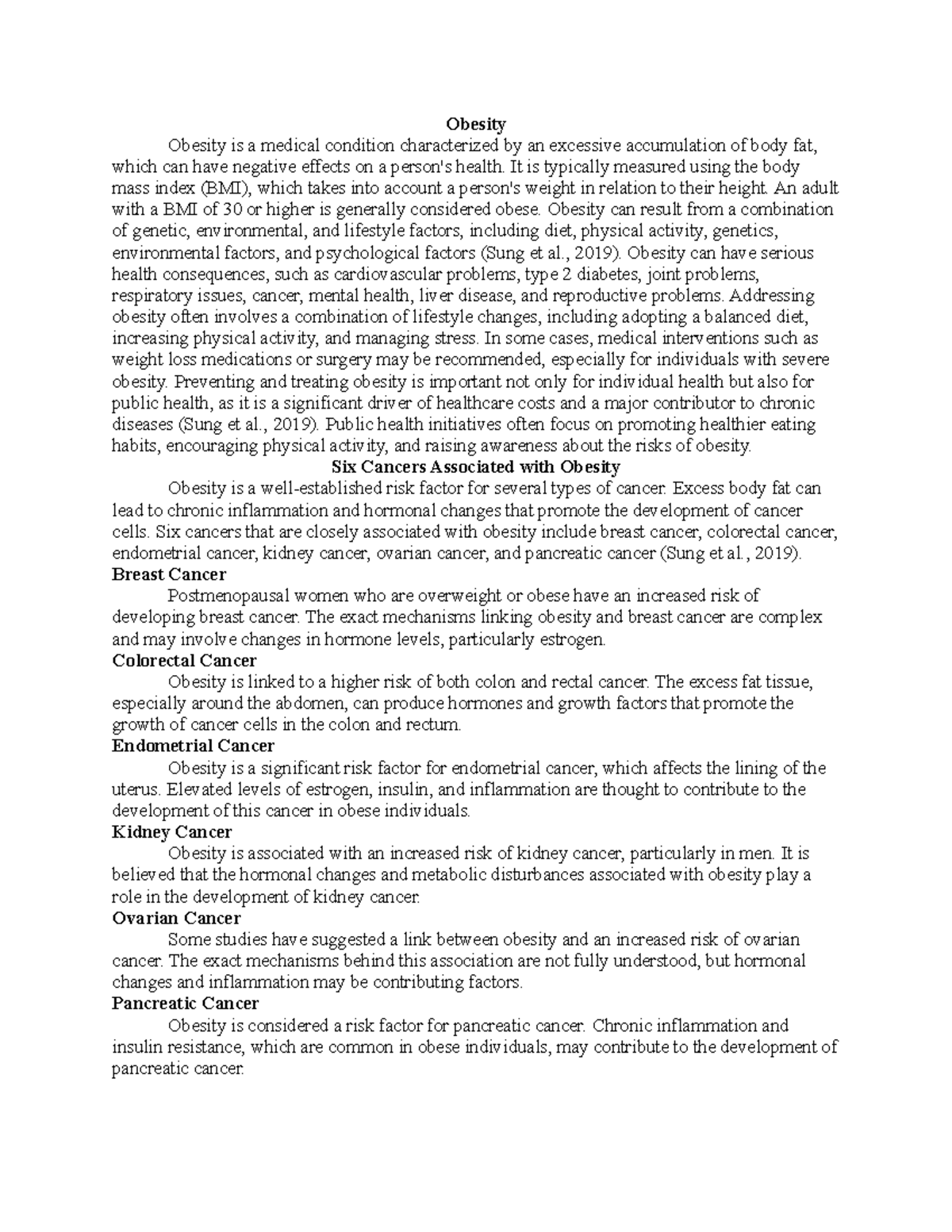 Obesity - Assignment - Obesity Obesity is a medical condition ...