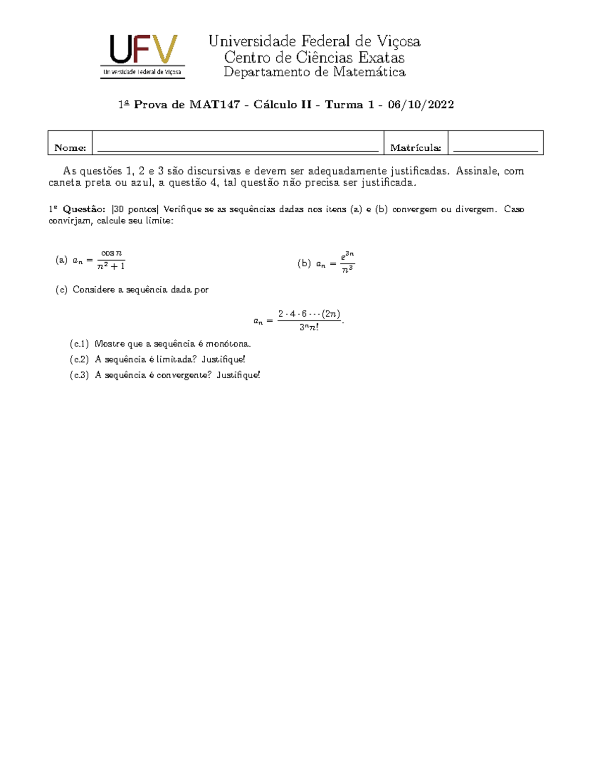 P1 p2 p3 MAT147 - Provas 1, 2 e 3 de MAT 147 - Universidade Federal de ...