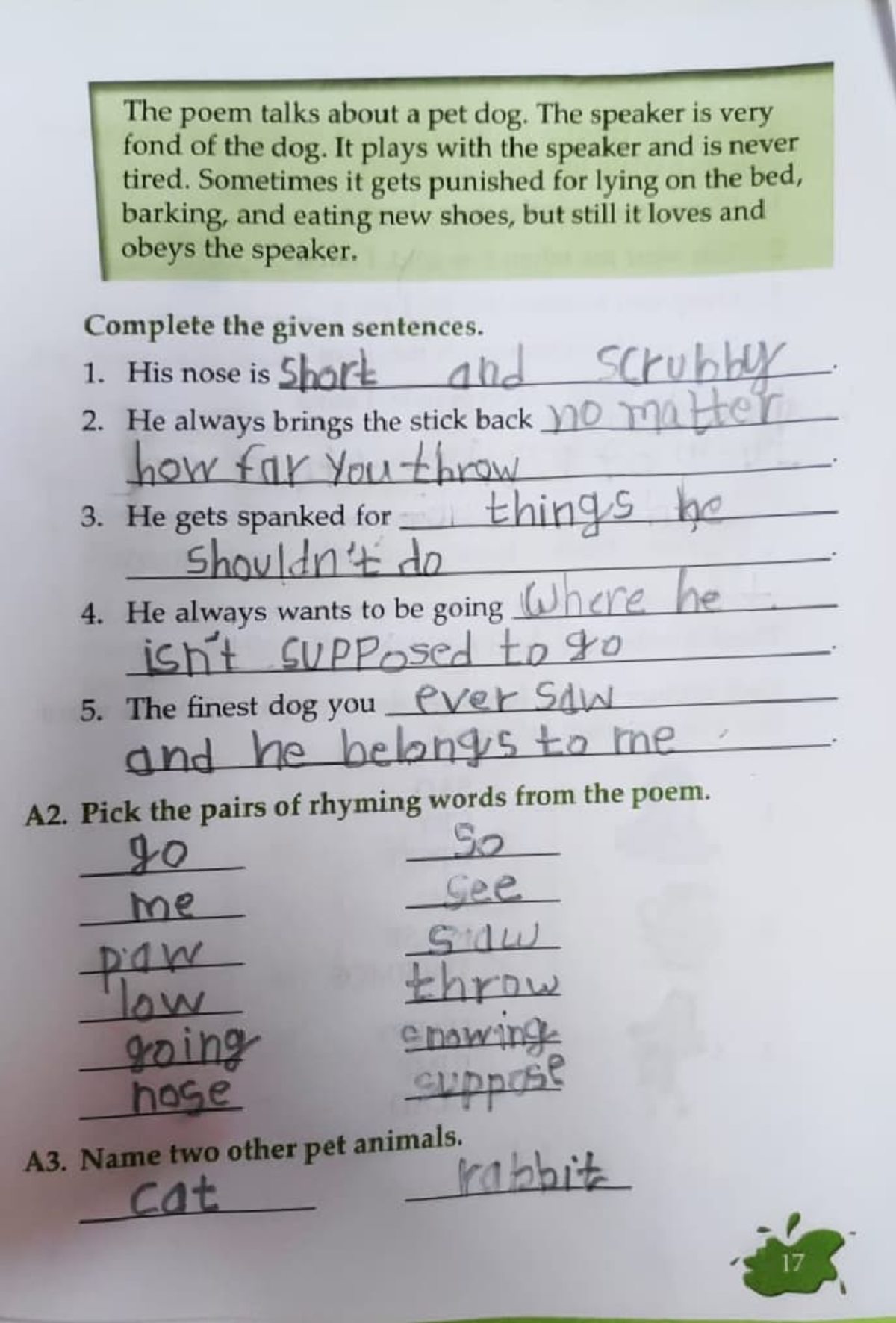 English 19 - Assignment - The poem talks about a pet dog. The speaker ...